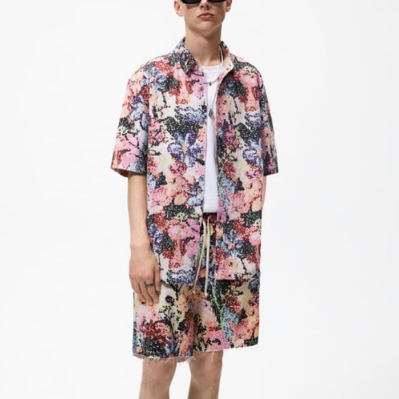 Zara | Shorts | Zara Men 2 Pieces Matching Set Floral Print Overshirt ...